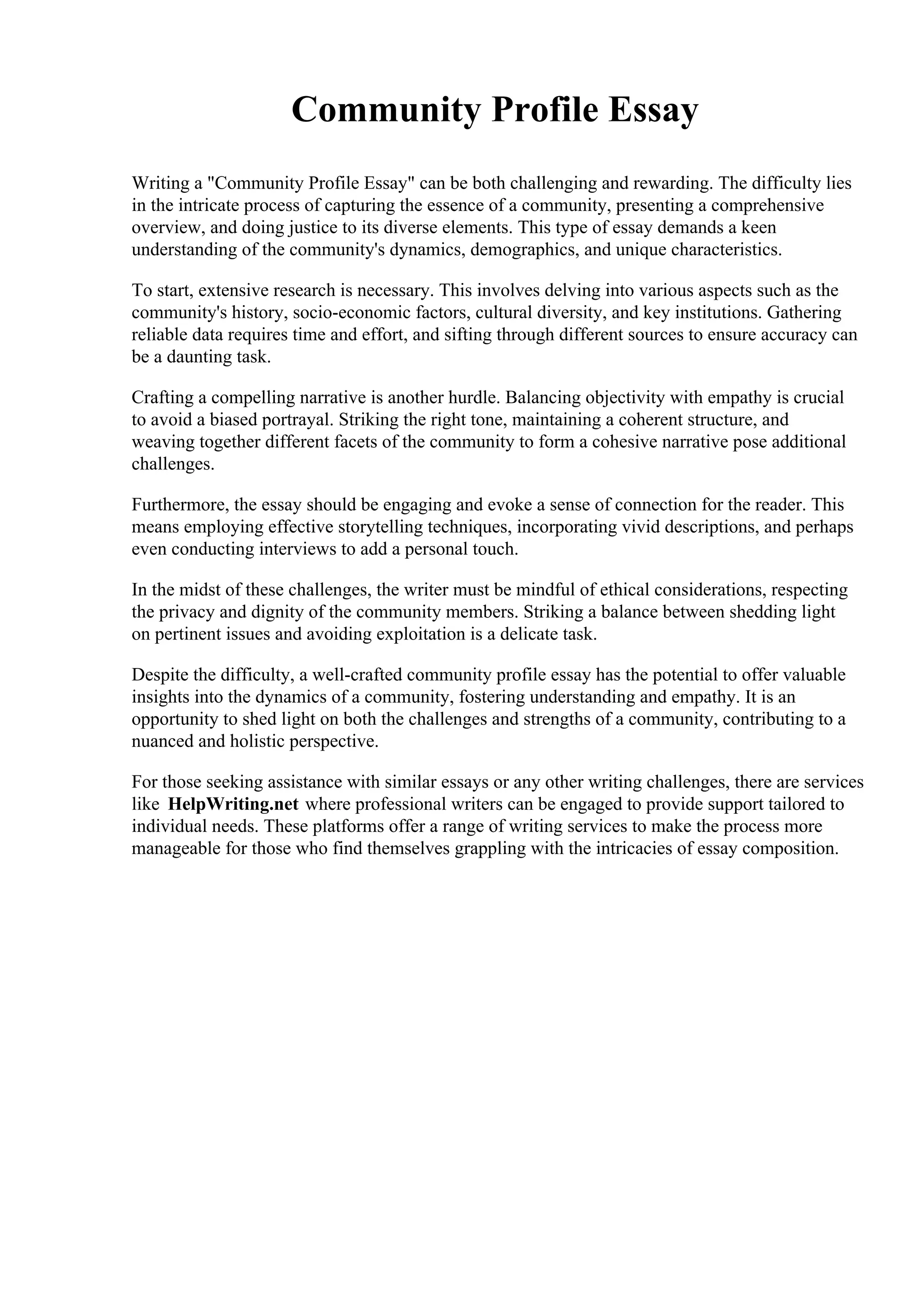 Community Profile Essay. Morningside University | PDF