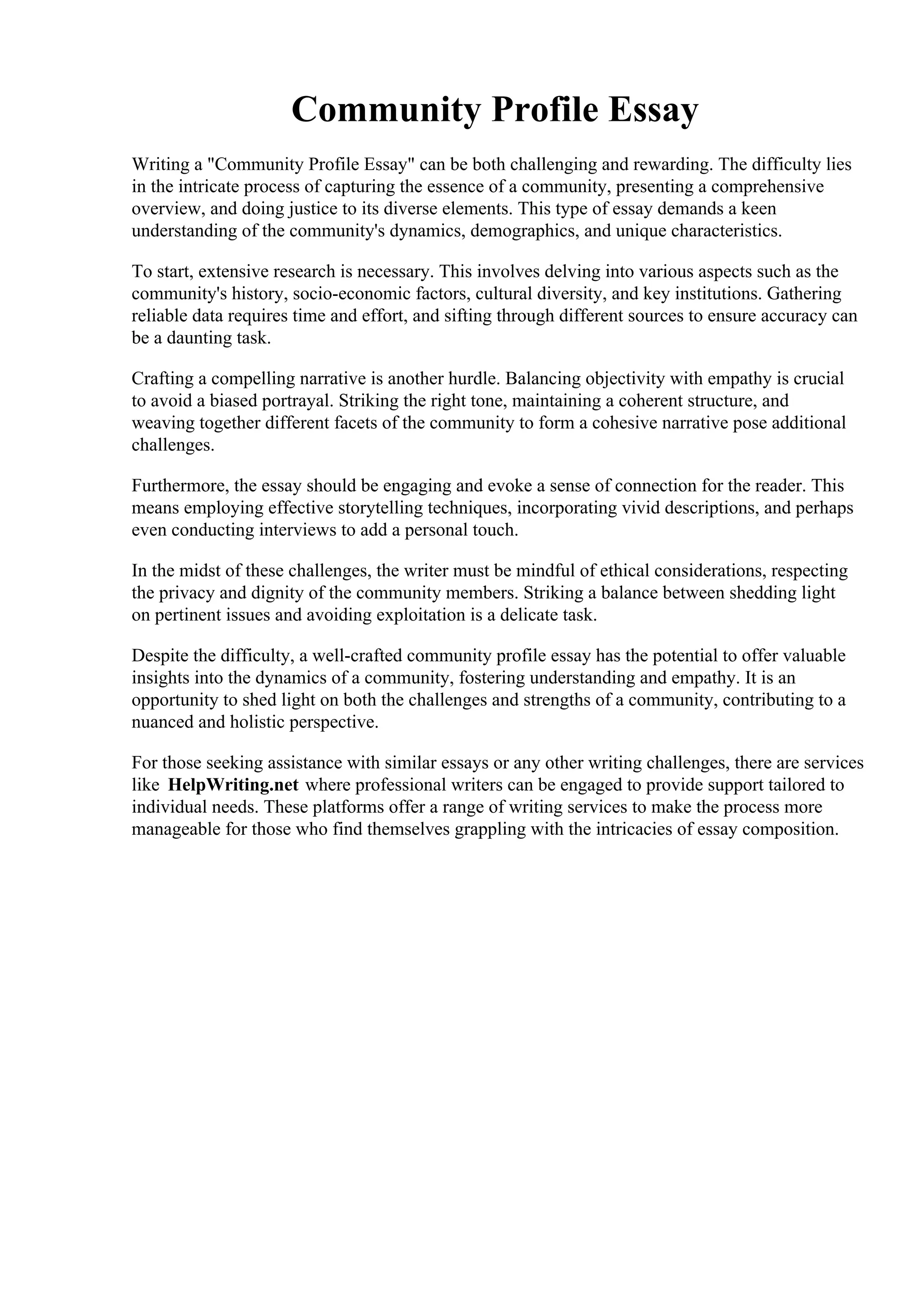 Community Profile Essay | PDF