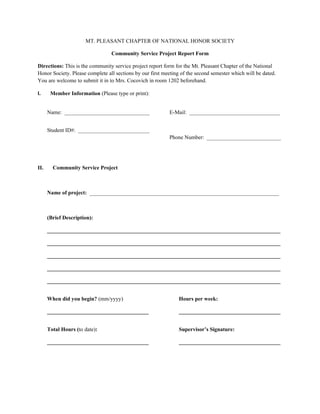 Community Service Project Form | DOC