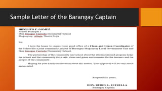 COMMUNITY SERVICE :sample letter of barangay and school | PPTX