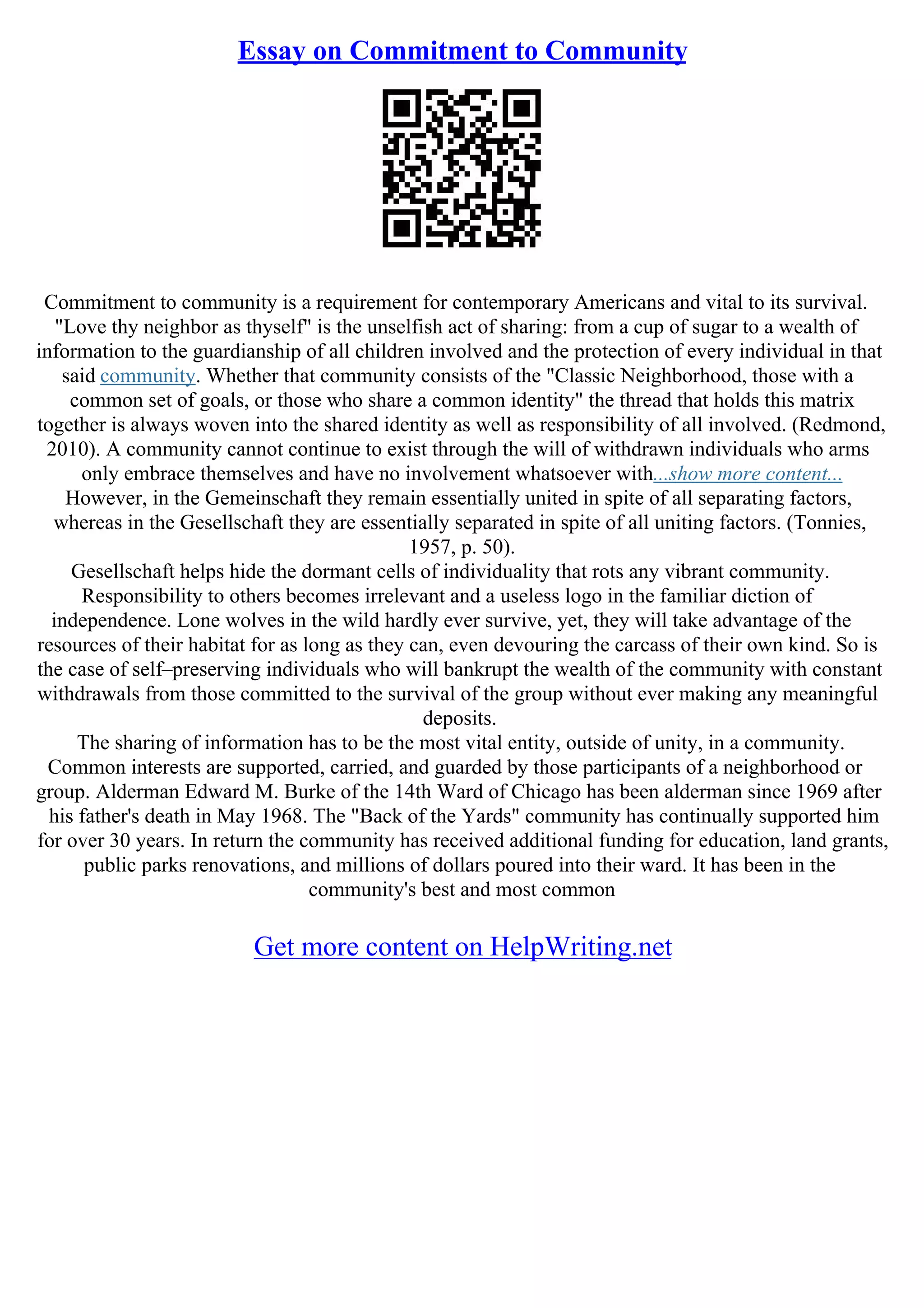 Community Service Essay Examples | PDF