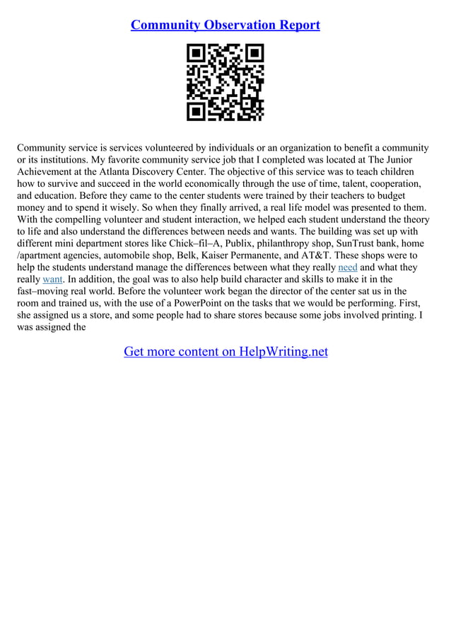 Community Service Essay Examples | PDF