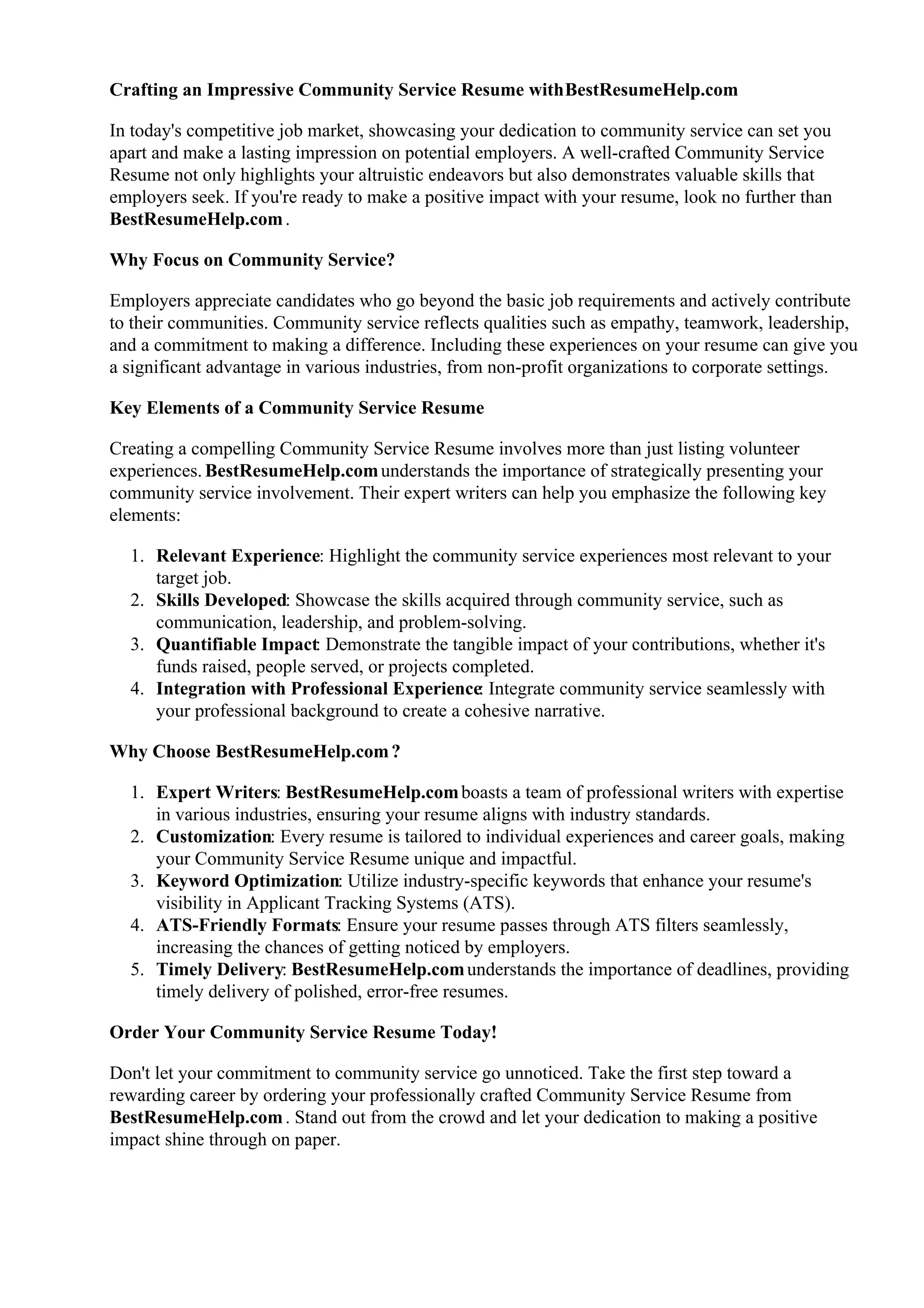 Community Service Resume PDF
