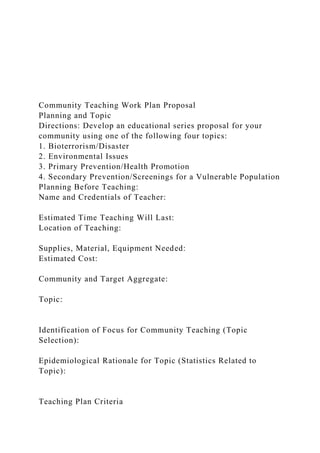Community Teaching Work Plan ProposalPlanning and Topic.docx