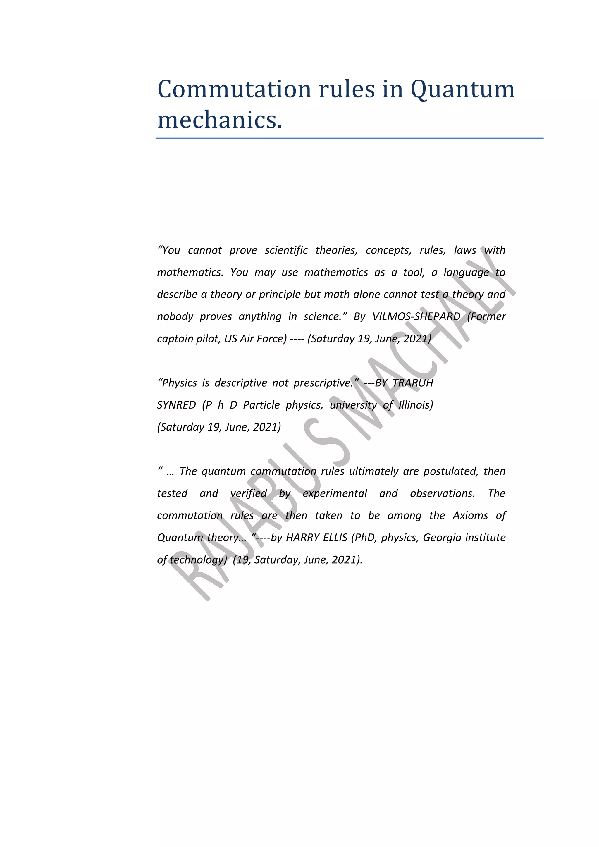 Quantum Axioms and commutation(Jacobi identity) | PDF