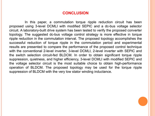 Commutation torque ripple in bldc by sepic and npc | PPT