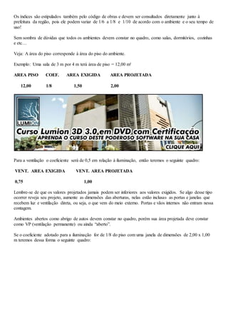 Como calcular o quadro de iluminação e ventilação | DOCX