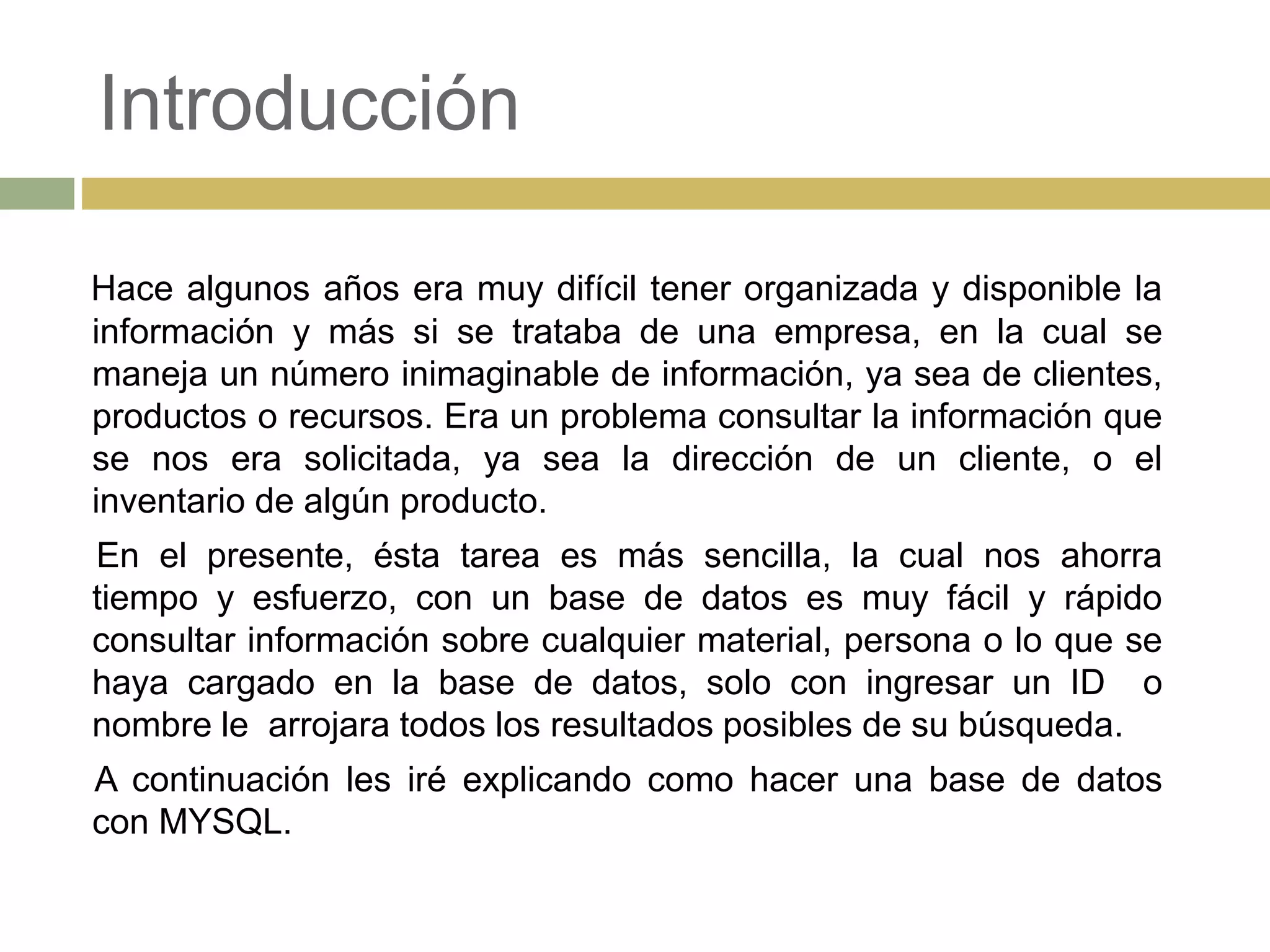 Como crear una base de datos (mysql) | PPT