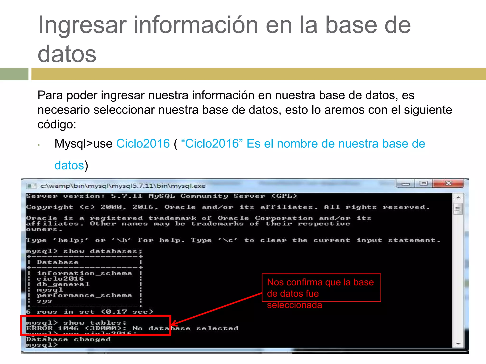 Como crear una base de datos (mysql) | PPT