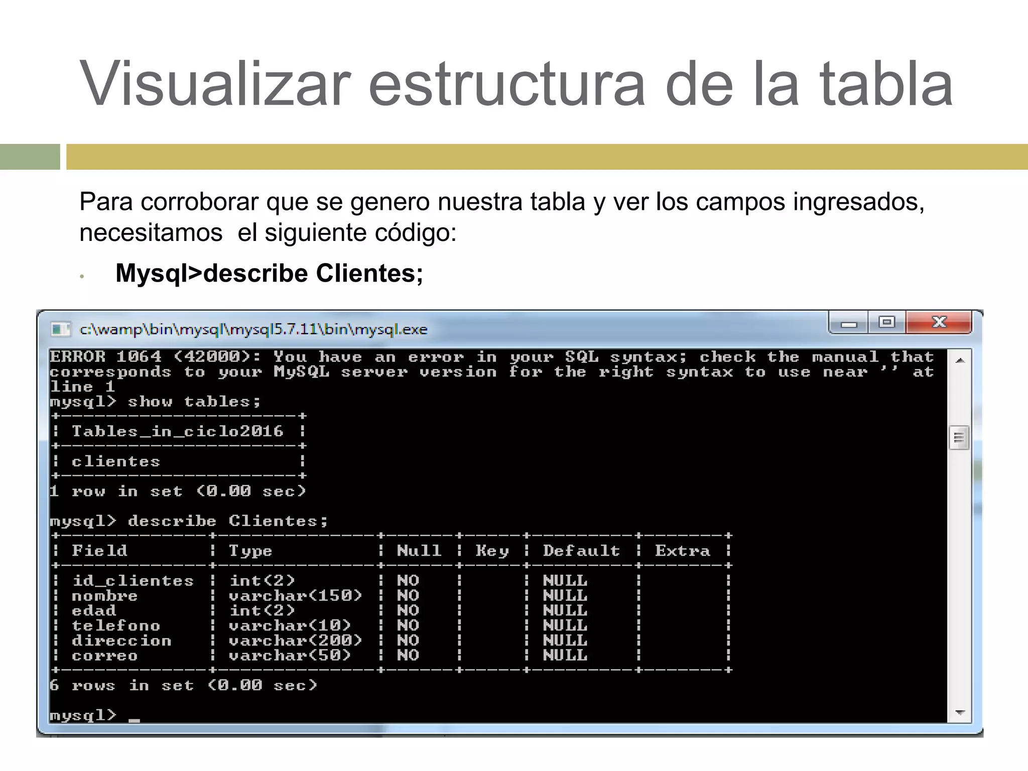 Como crear una base de datos (mysql) | PPT