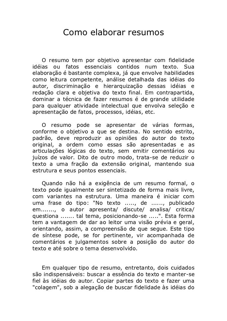 Como elaborar resumo