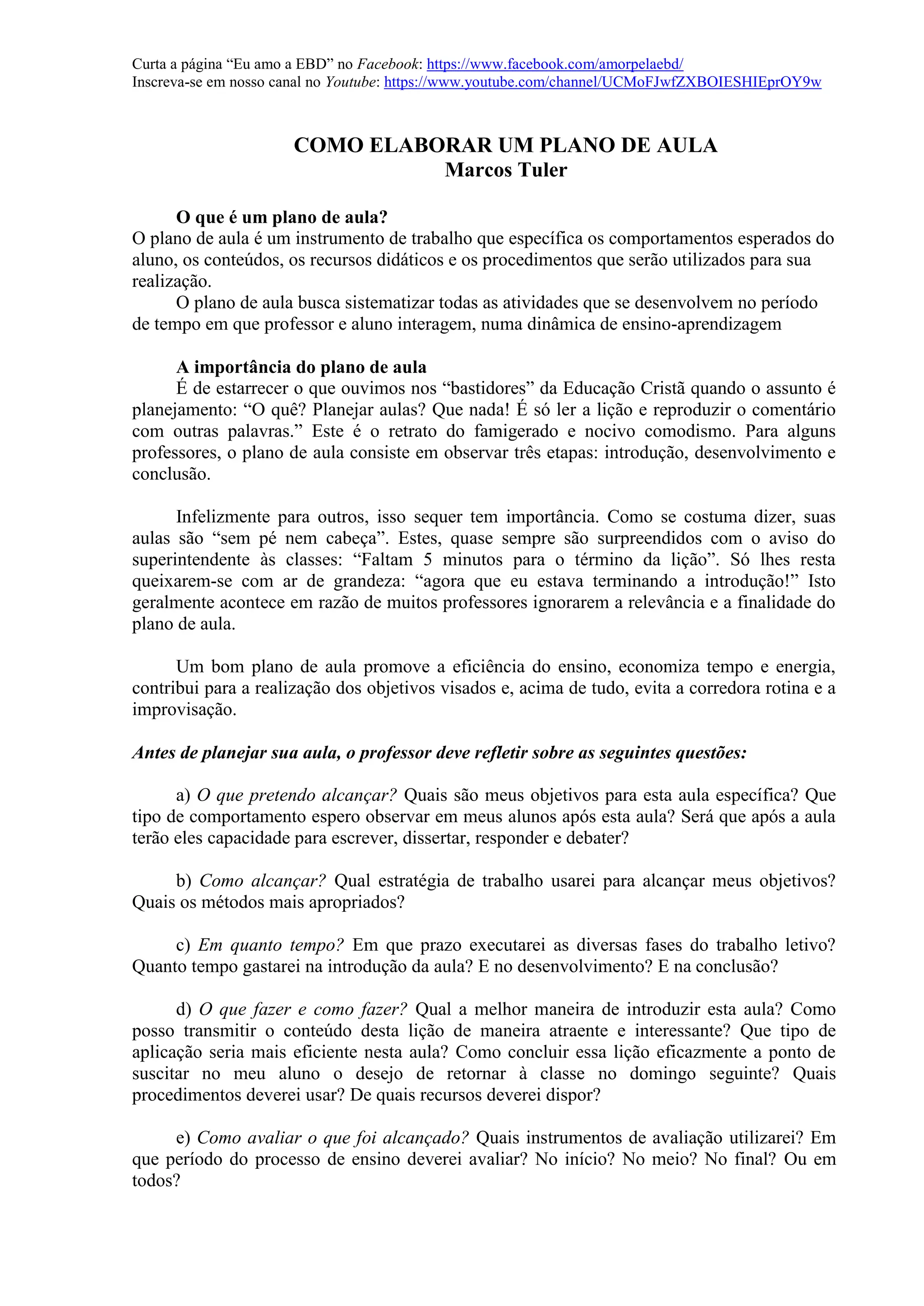 Como elaborar um plano de aula | PDF