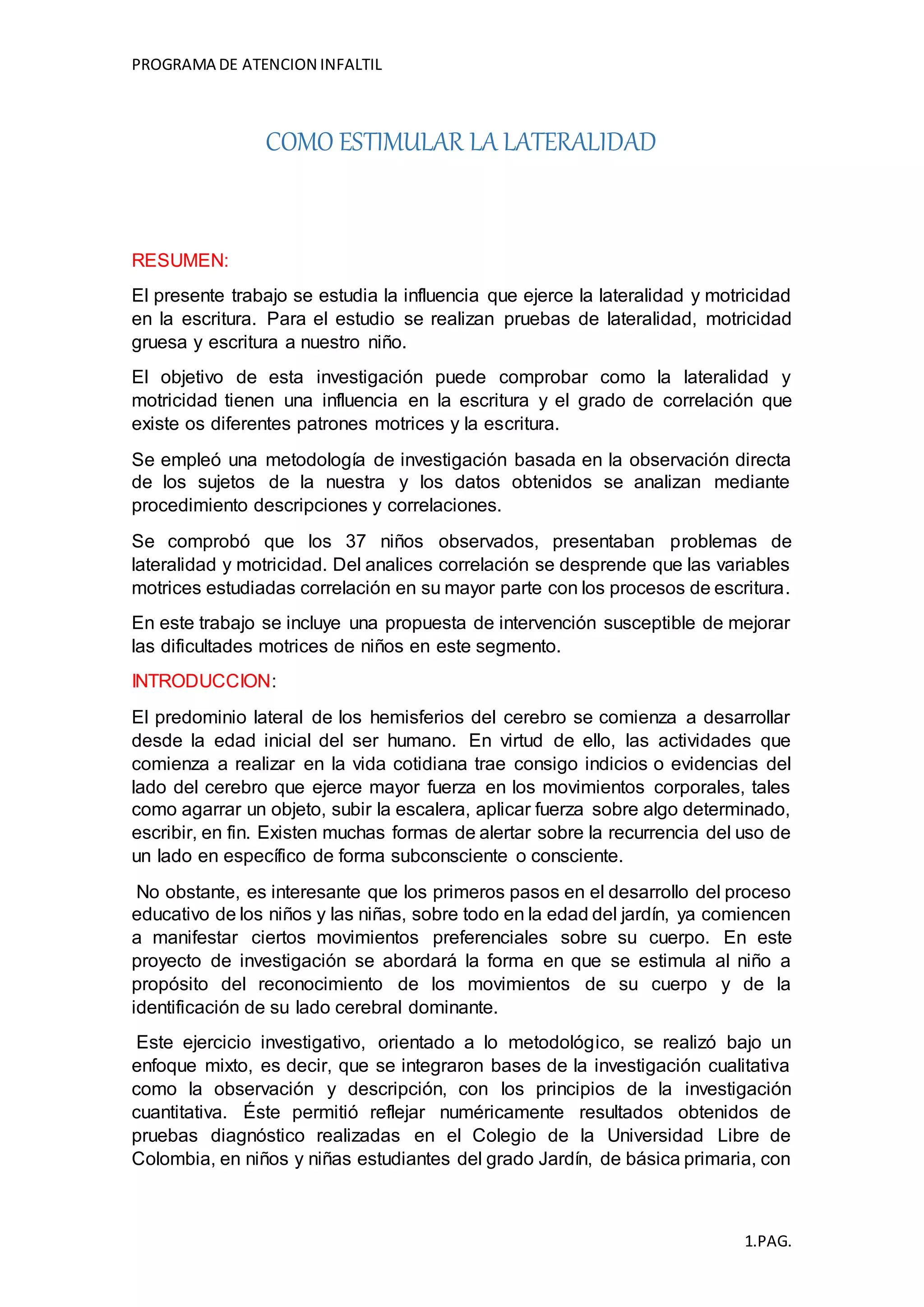 Como estimular la lateralidad | DOCX | Children\'s Health | Healthy Living