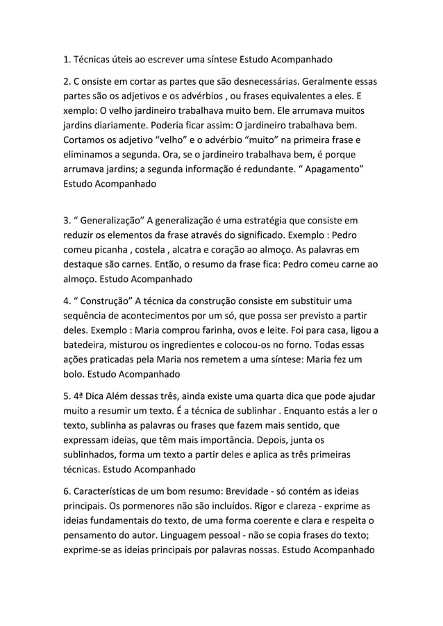 Como Fazer Uma Sintese De Um Texto Exemplo Varios Exe