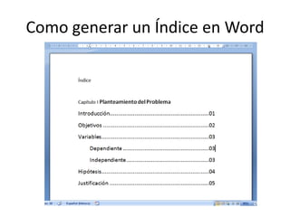 Como generar un índice en word | PPTX