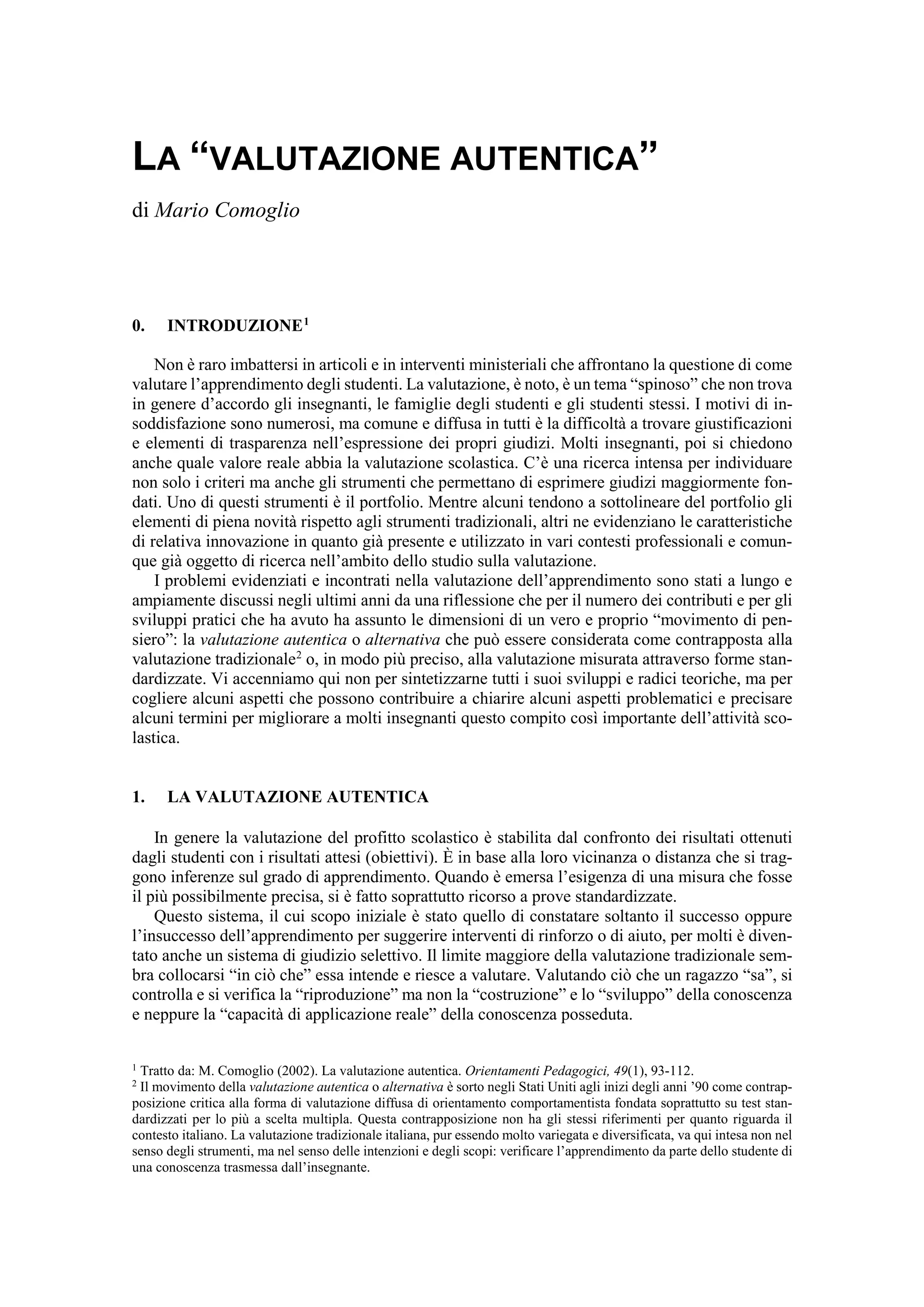 Comoglio, la valutazione autentica | PDF