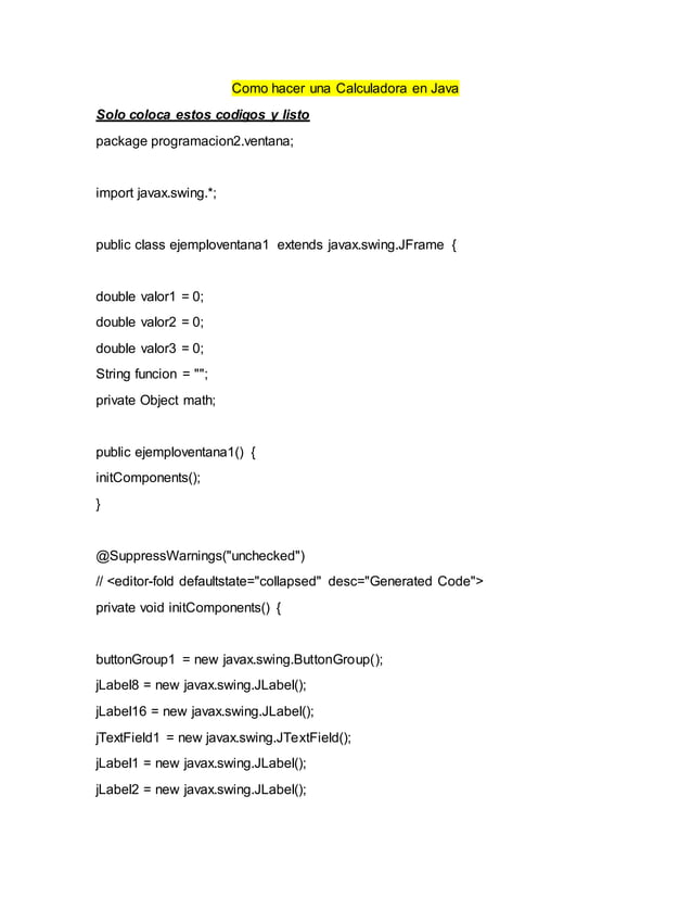Como hacer una calculadora en java | DOCX