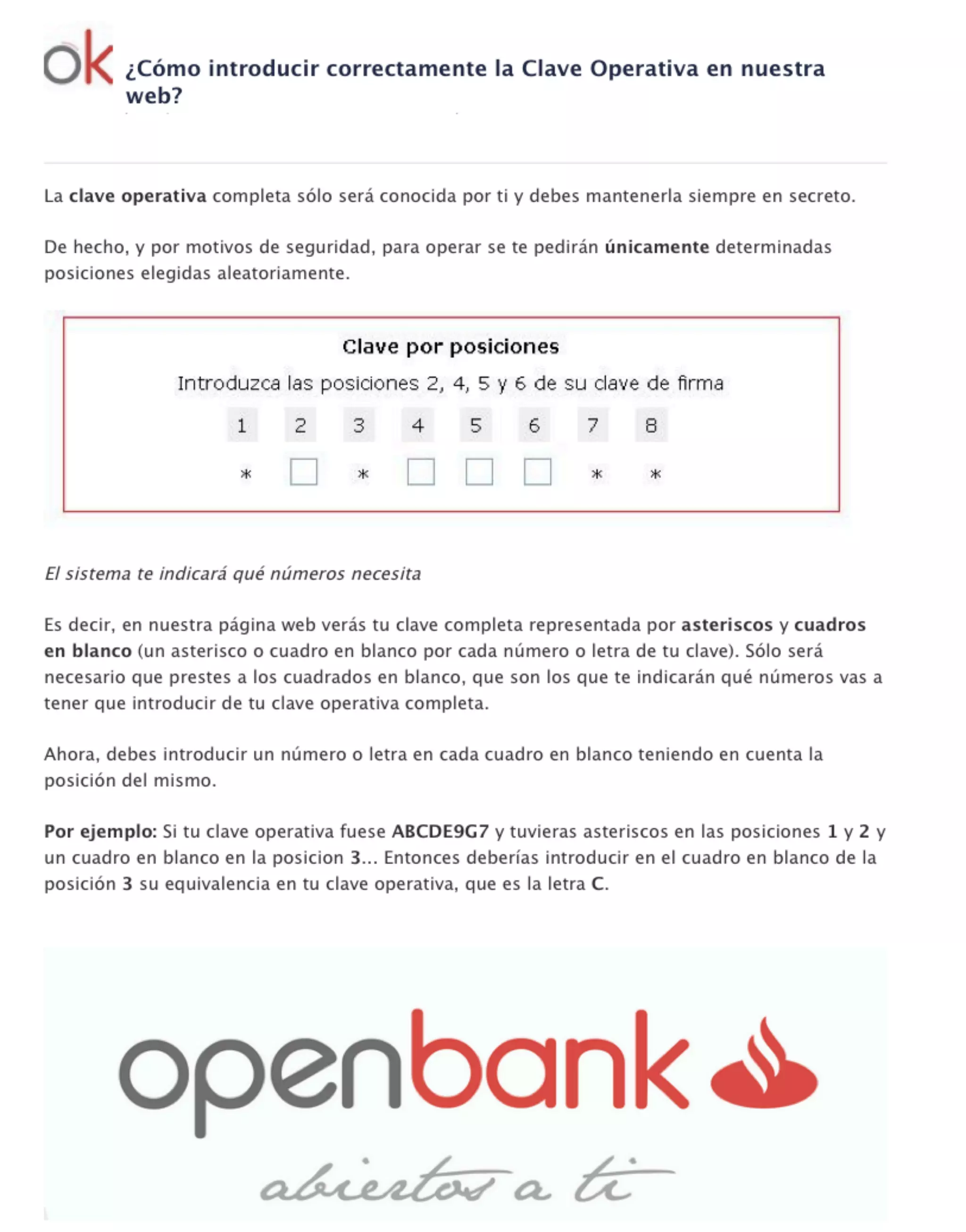 ¿Cómo introducir correctamente la clave operativa? | PDF