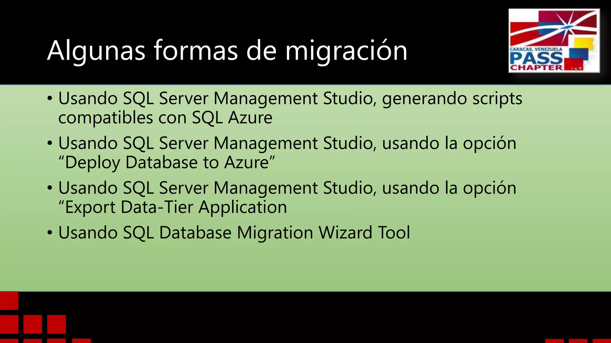 ¿cómo Migrar Tus Bases De Datos Sql Server 2012 A Sql Azure Ppt