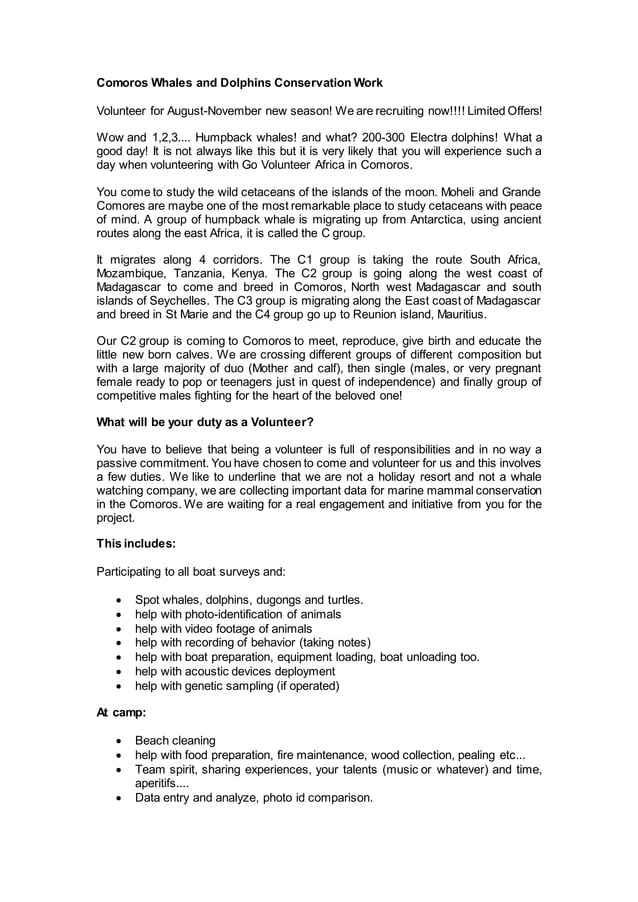 Comoros Whales and Dolphins Conservation Work.docx