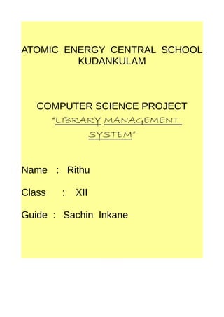 Library Management Project (computer science) class 12 | ODT
