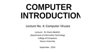 Computer Introduction (Computer Viruses )-Lecture04 | PPT