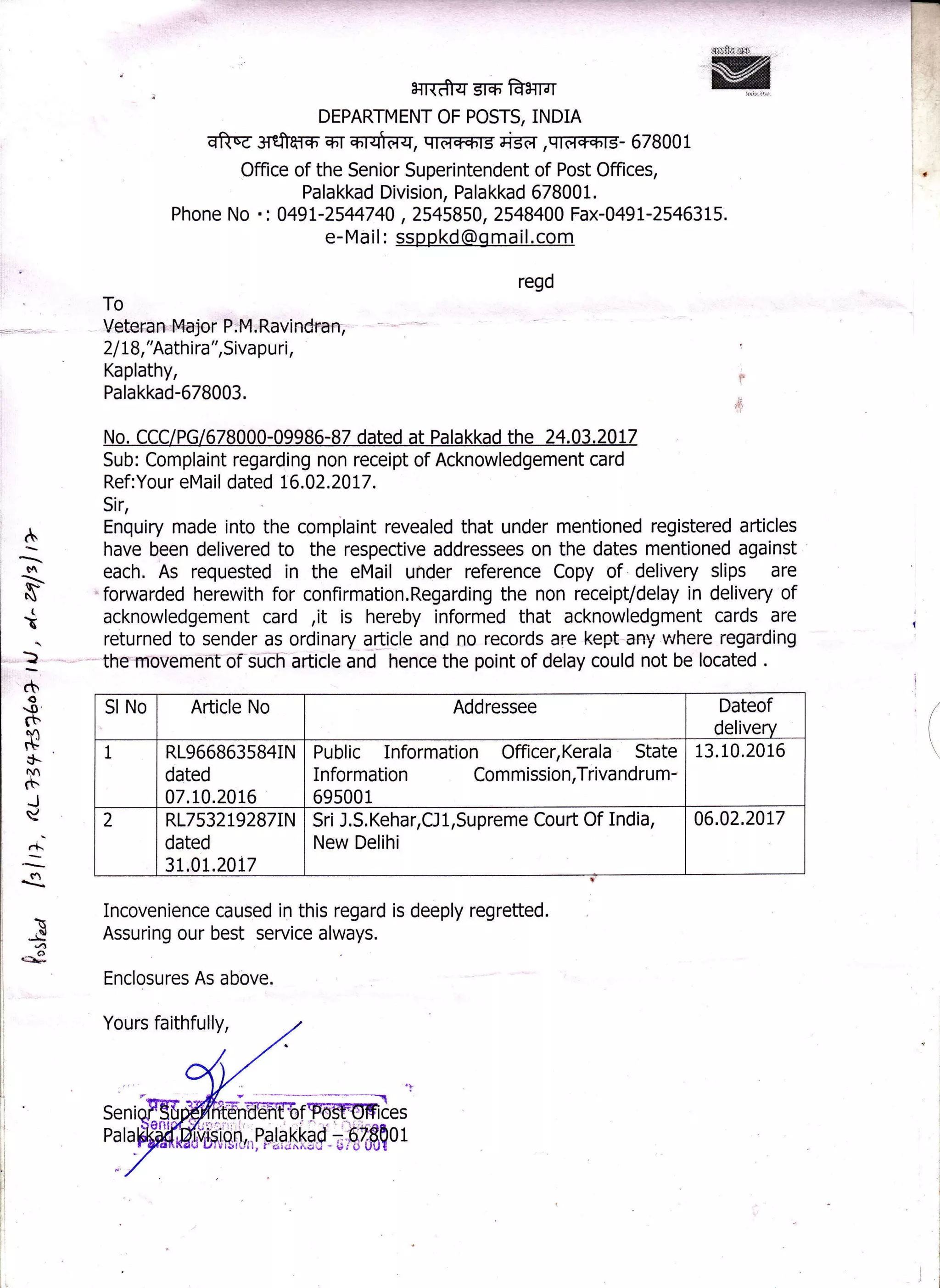 proof of delivery of registered/ad documents | PDF