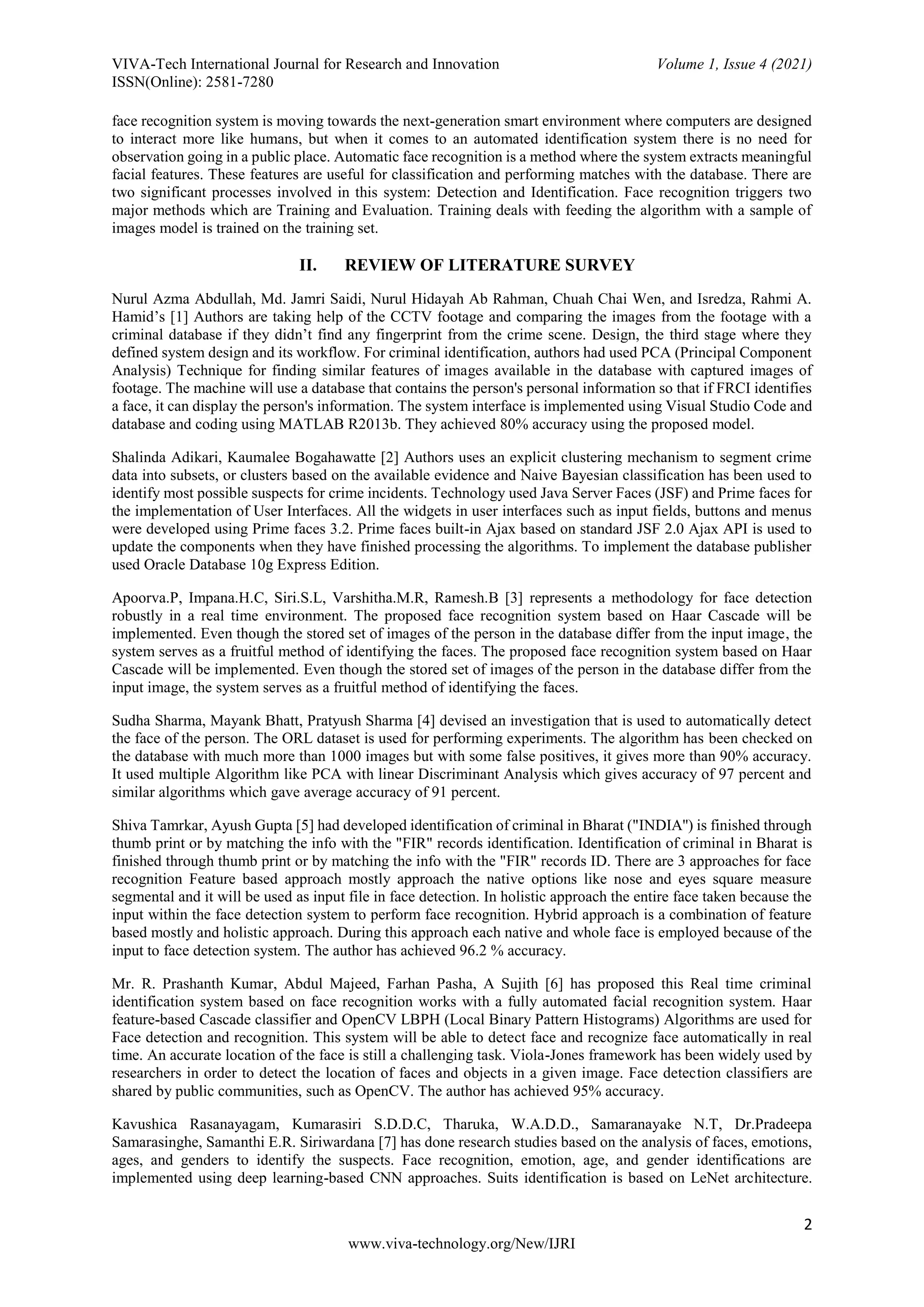 SURVEY PAPER ON CRIMINAL IDENTIFICATION SYSTEM | PDF