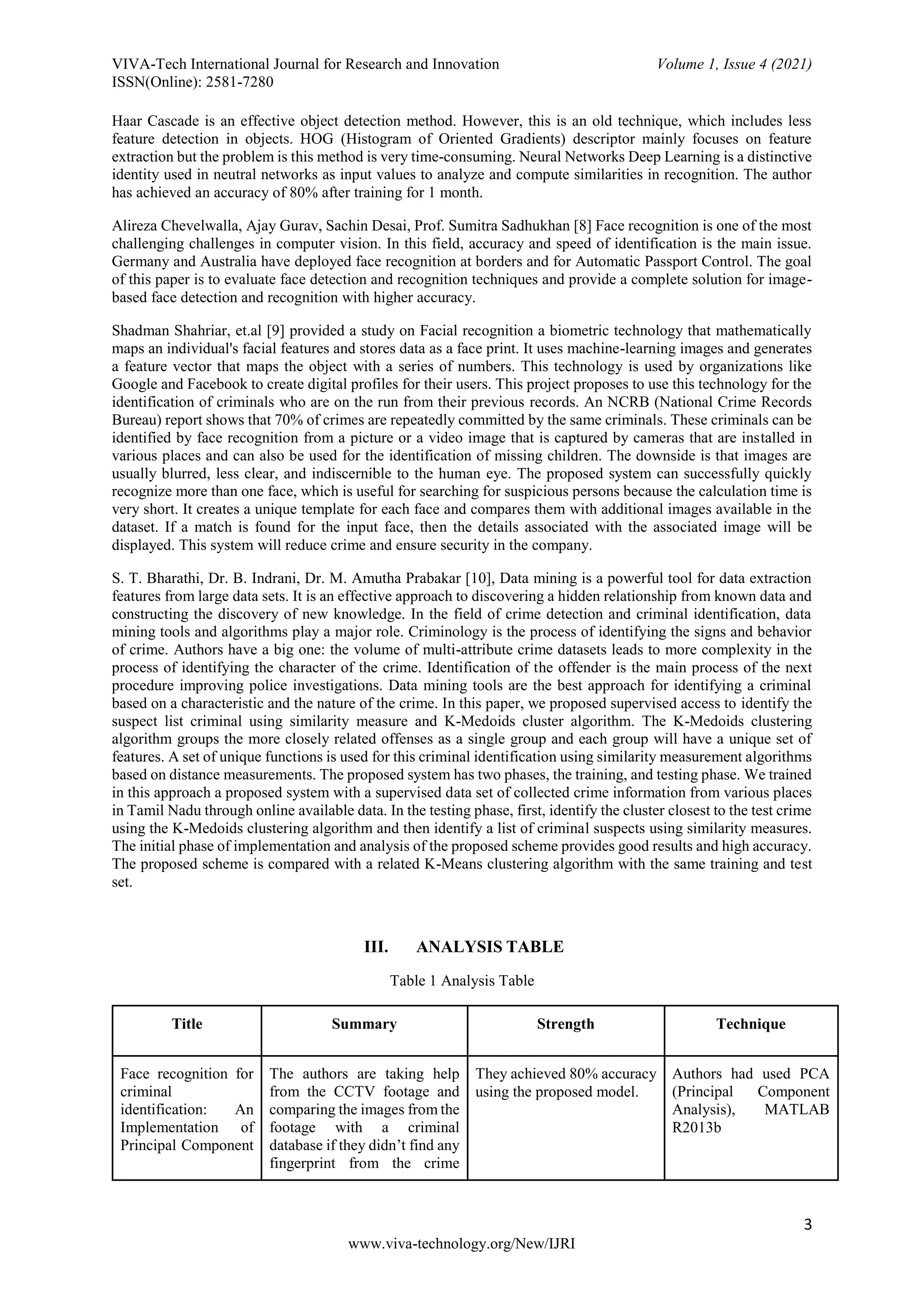 SURVEY PAPER ON CRIMINAL IDENTIFICATION SYSTEM | PDF