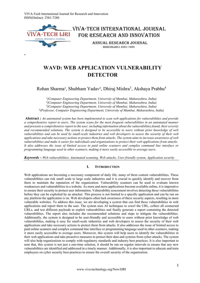 WAVD: WEB APPLICATION VULNERABILITY DETECTOR | PDF