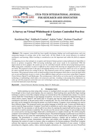 A Survey on Virtual Whiteboard-A Gesture Controlled Pen-free Tool | PDF