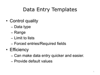 Creating Data Entry Templates | PPT