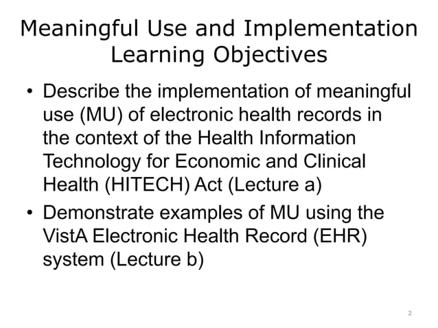 Meaningful Use and Implementation | PPT