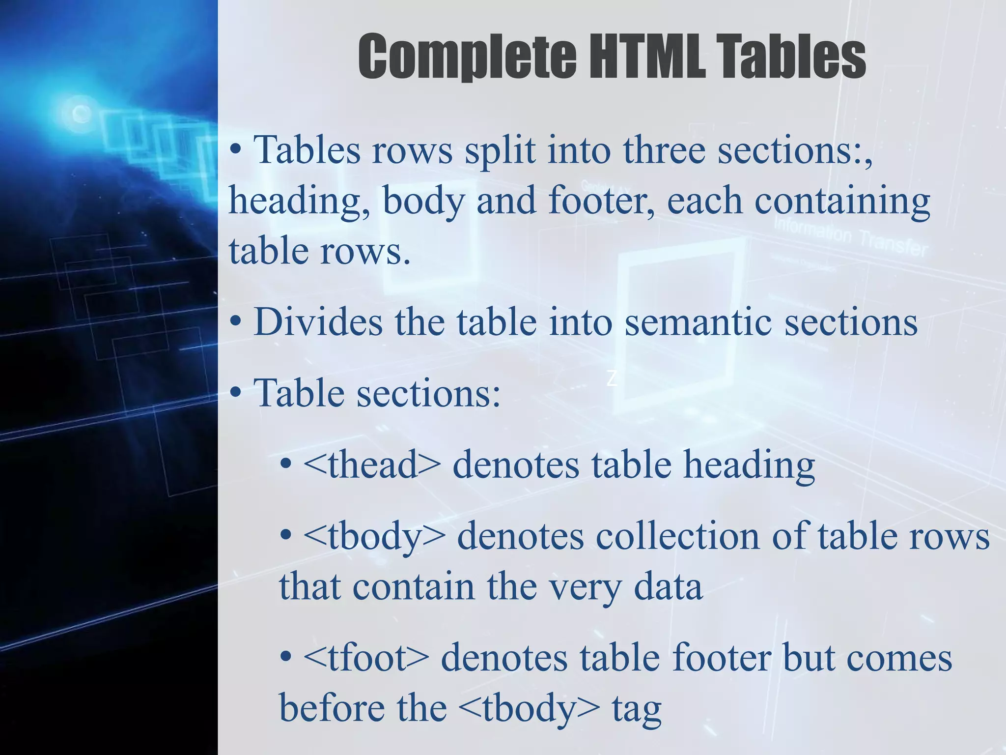 Tables and Forms in HTML | PPTX