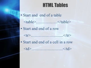 Tables and Forms in HTML | PPTX
