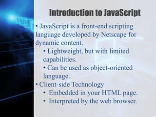 Introduction to JavaScript | PPTX