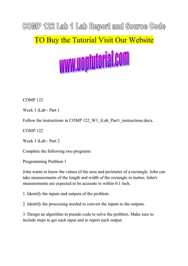 Comp 122 lab 1 lab report and source code | PDF