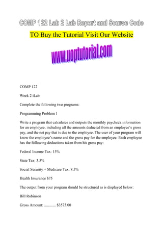 Comp 122 lab 2 lab report and source code | DOC