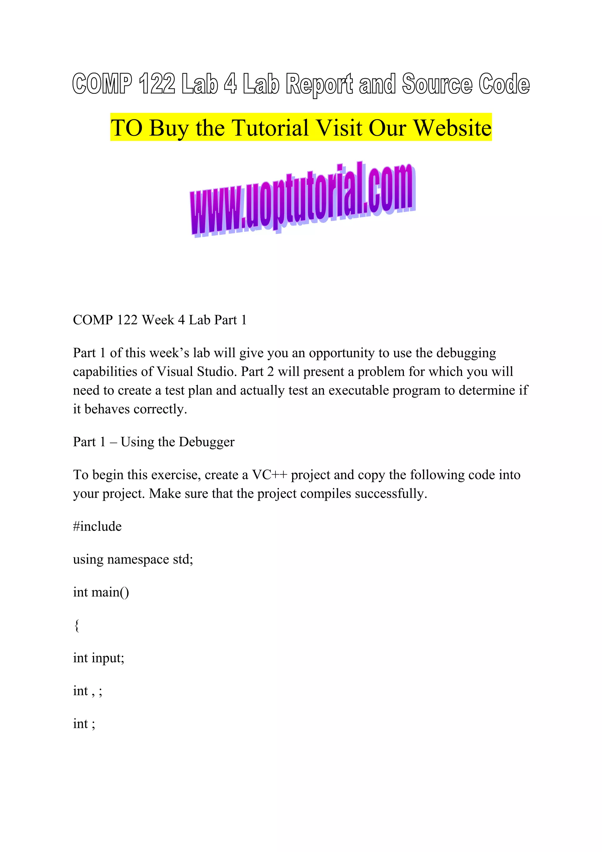 Comp 122 lab 4 lab report and source code | PDF