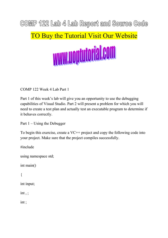 Comp 122 lab 4 lab report and source code | PDF