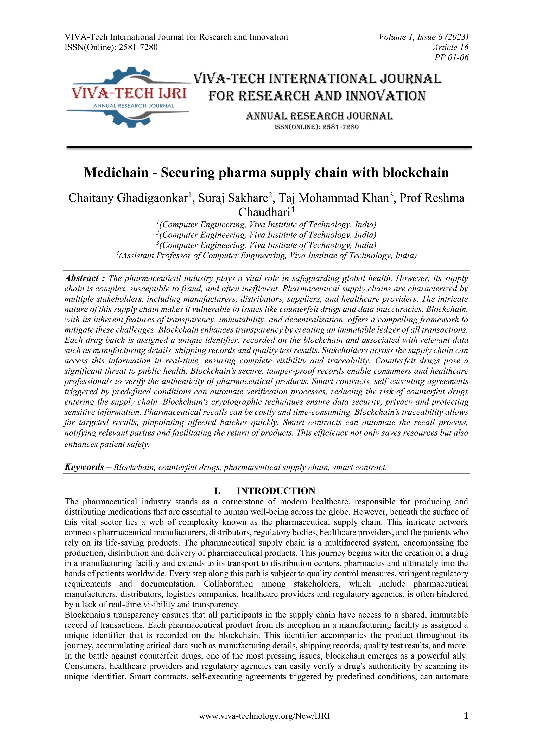 Medichain - Securing pharma supply chain with blockchain | PDF