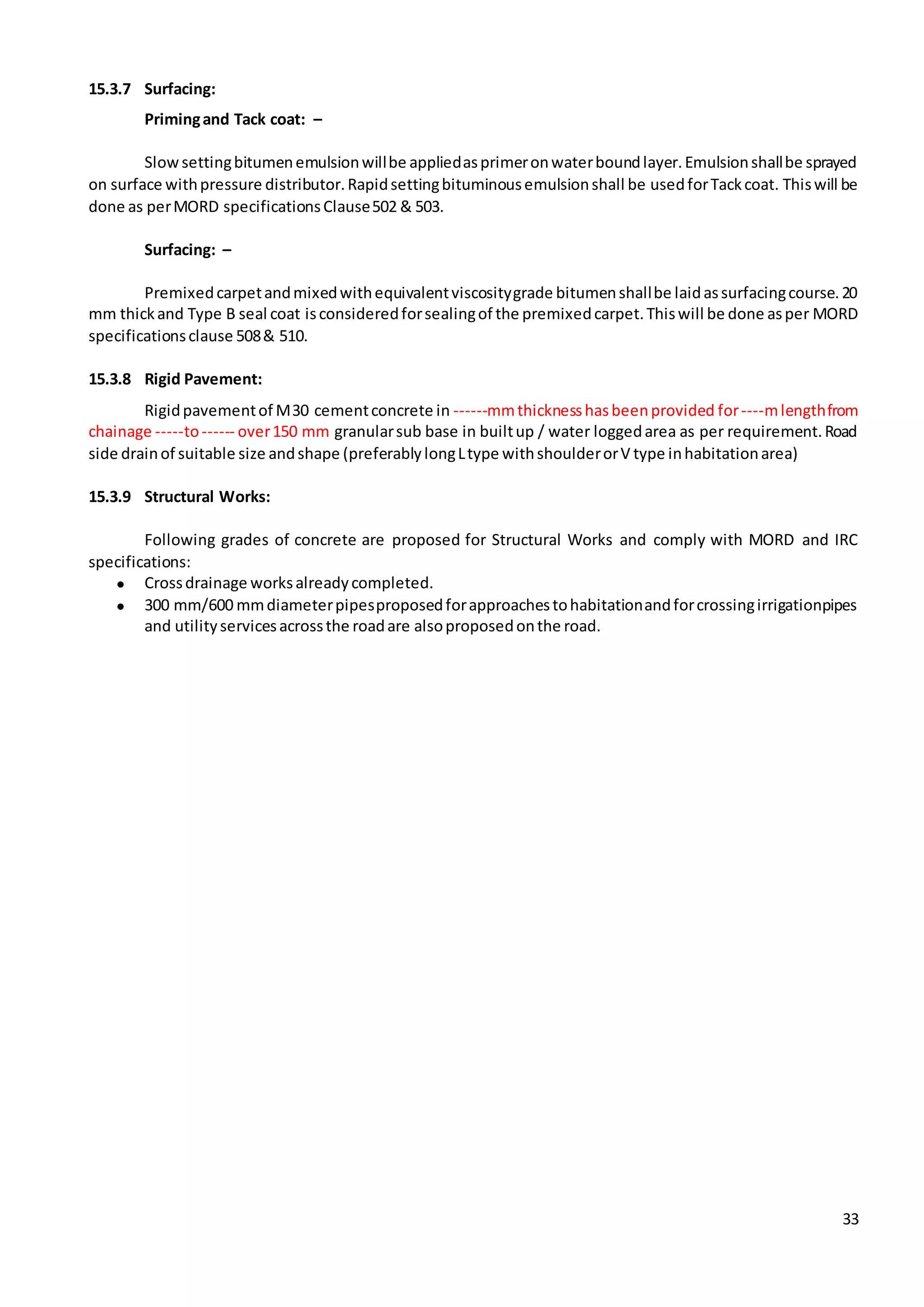 DPR Model Template for Rural Roads Upgradation in Andhra Pradesh | DOCX