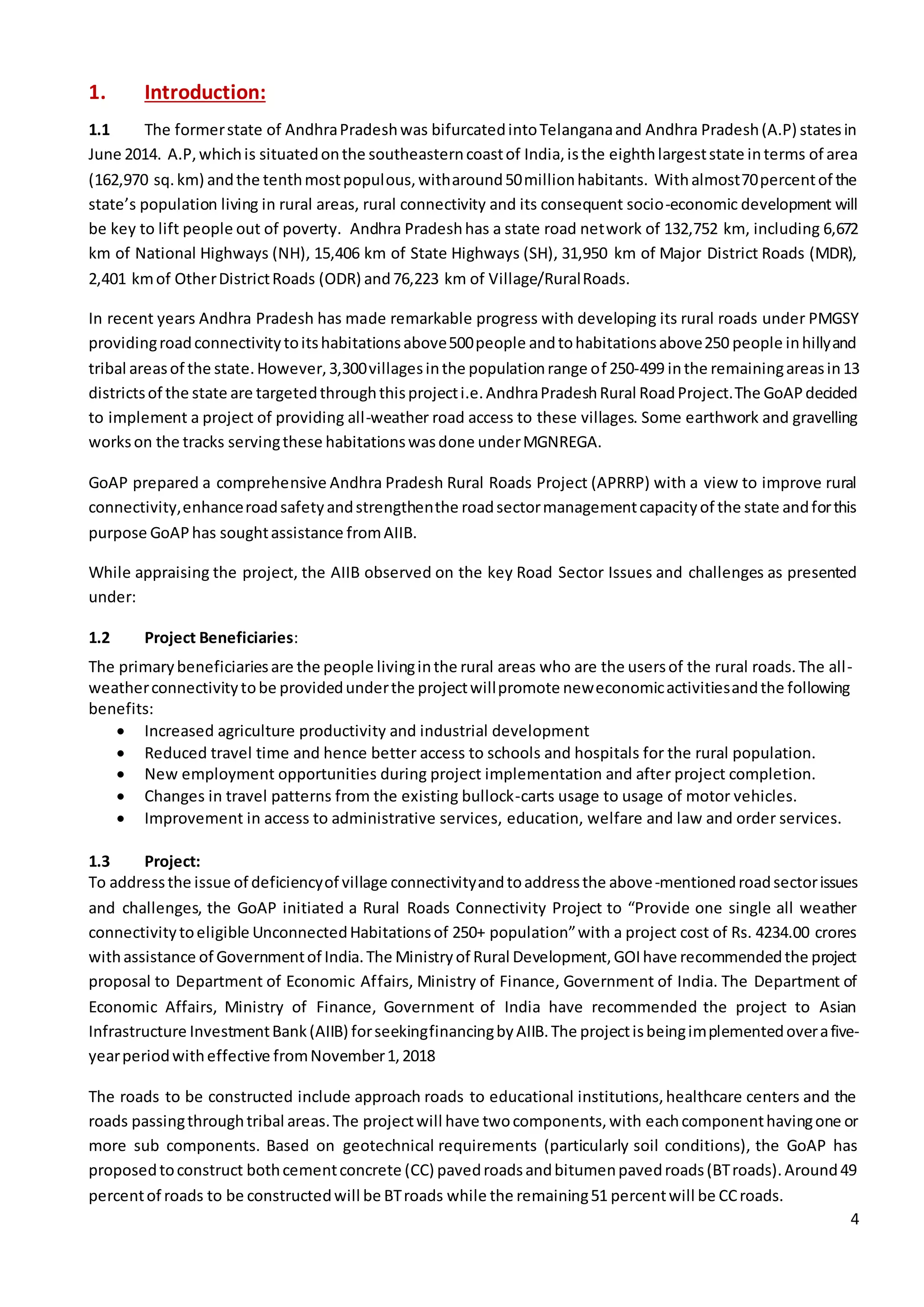 DPR Model Template for Rural Roads Upgradation in Andhra Pradesh | DOCX