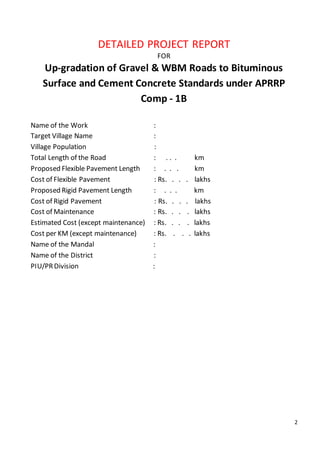 DPR Model Template for Rural Roads Upgradation in Andhra Pradesh | DOCX