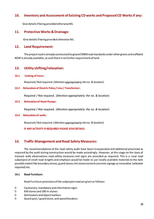 DPR Model Template for Rural Roads Upgradation in Andhra Pradesh | DOCX ...
