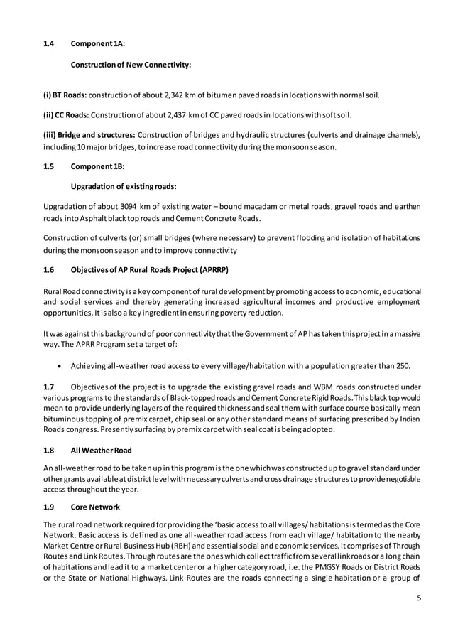 DPR Model Template for Rural Roads Upgradation in Andhra Pradesh | DOCX ...