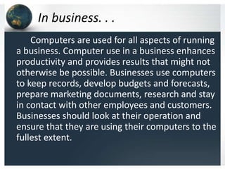 Uses of Computers in Business | PPTX