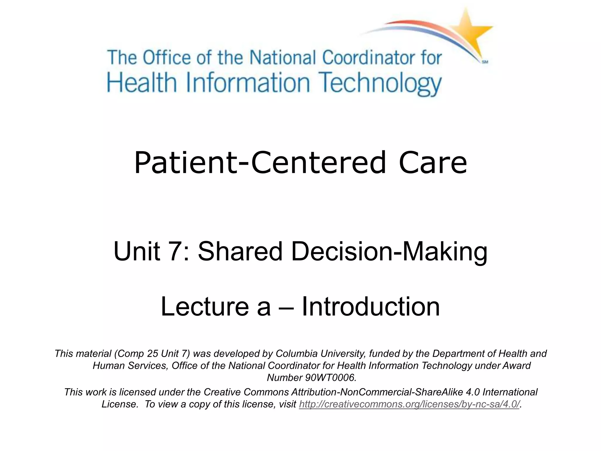 Patient Centered Care | Unit 7a Lecture | PPT