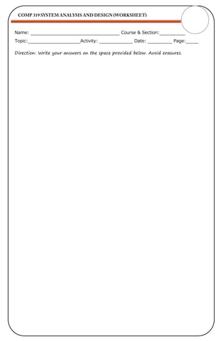 Comp 319 system analysis and design worksheet | PDF
