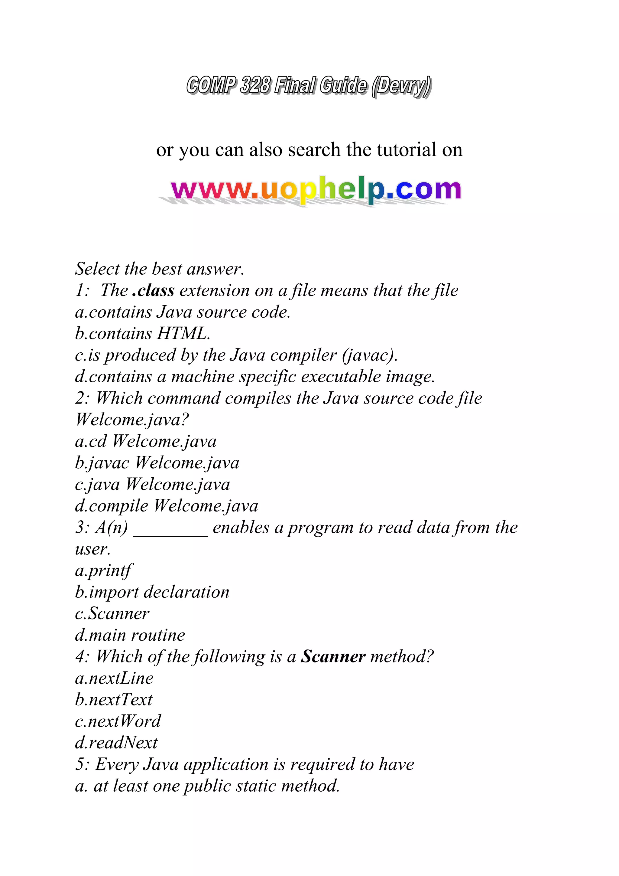 Comp 328 final guide | DOCX | Programming Languages | Computing
